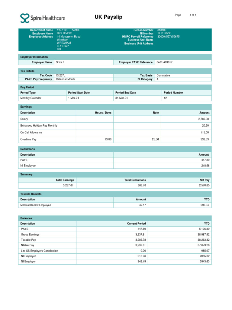 UK Payslip | PDF | Public Finance | Taxation