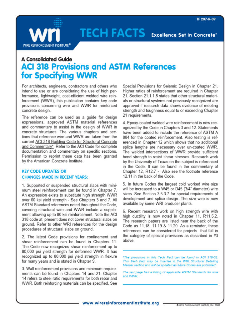 ACI 318 Provisions and ASTM References For Specifying WWR: A ...