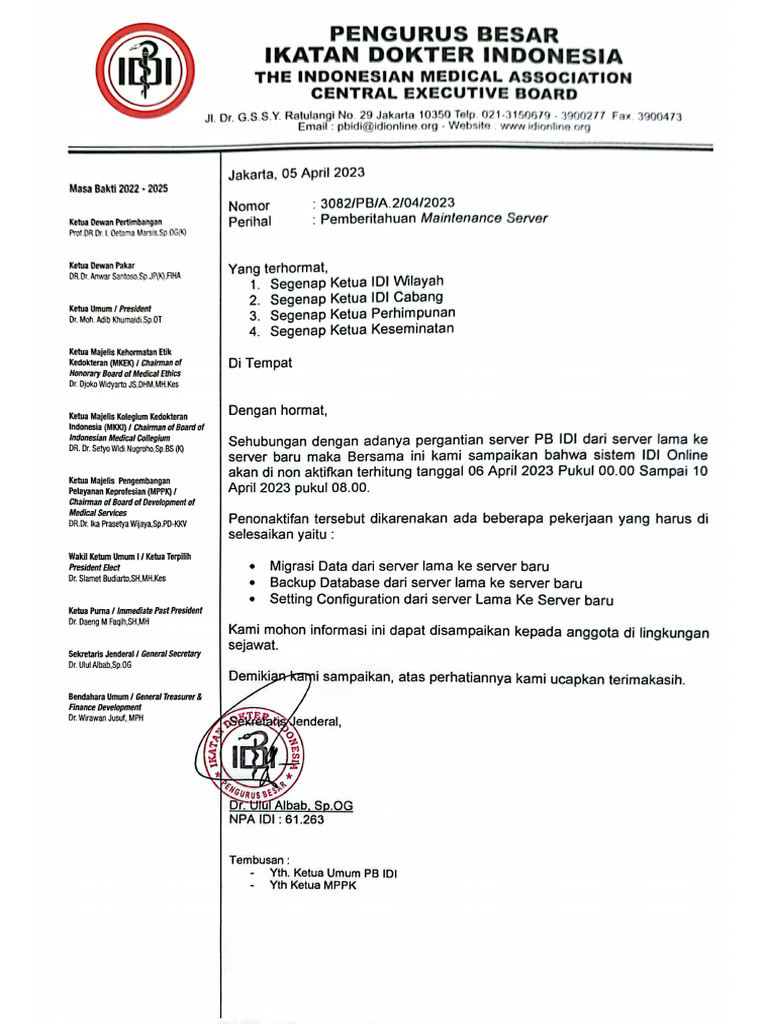 Pemberitahuan Maintenance Server PB IDI | PDF