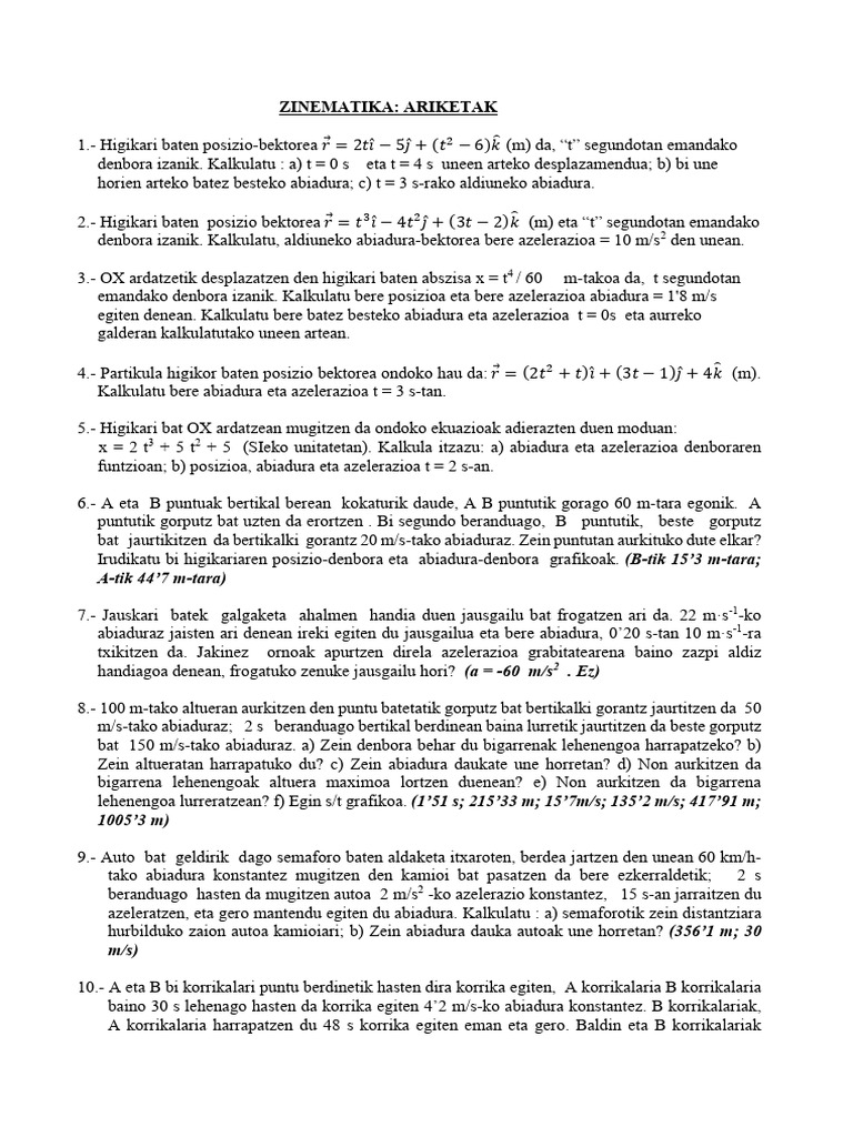 Zinematika Ariketak | PDF