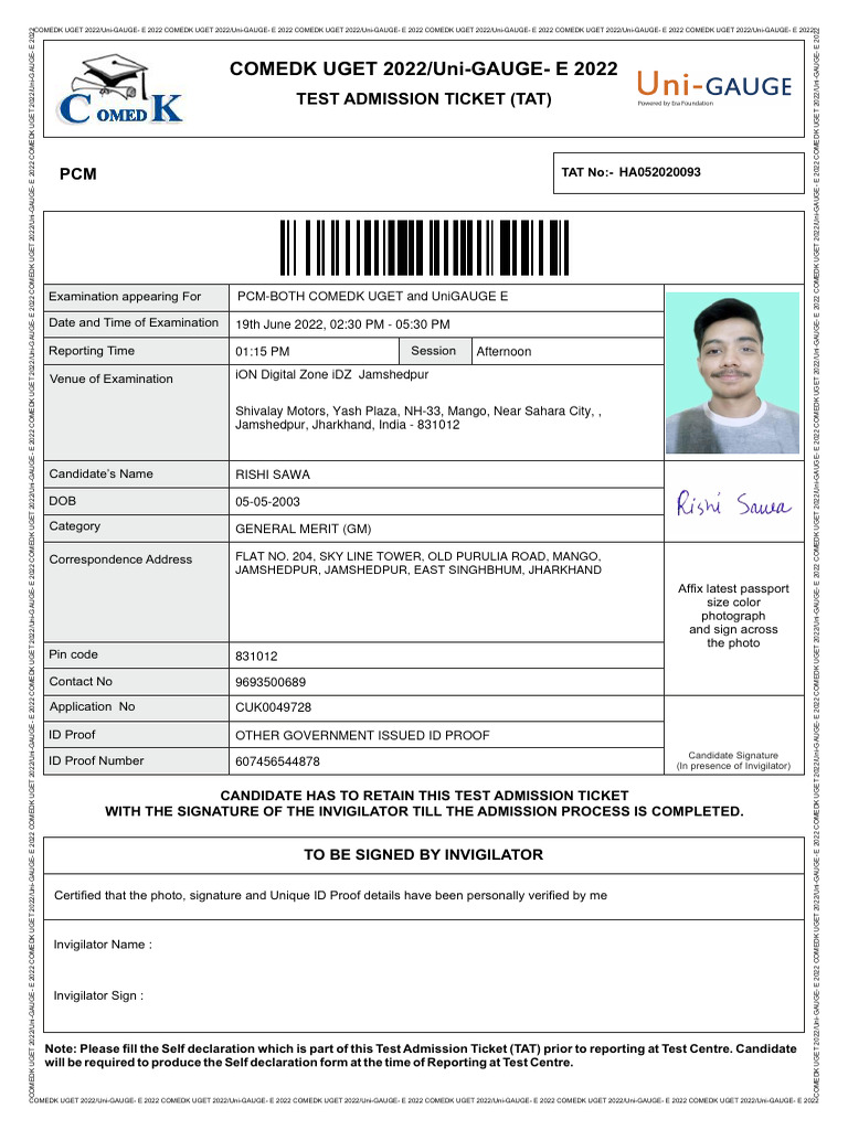 Test Admission Ticket | PDF