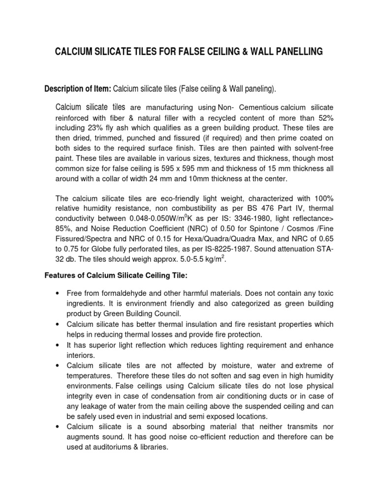 Calcium Silicate False Ceiling Tiles | PDF | Screw | Tile