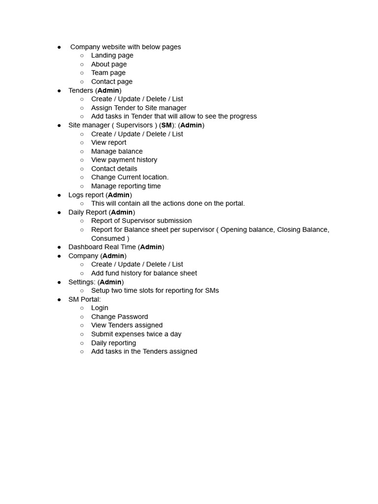 Comprehensive Admin and SM Portal Features | PDF
