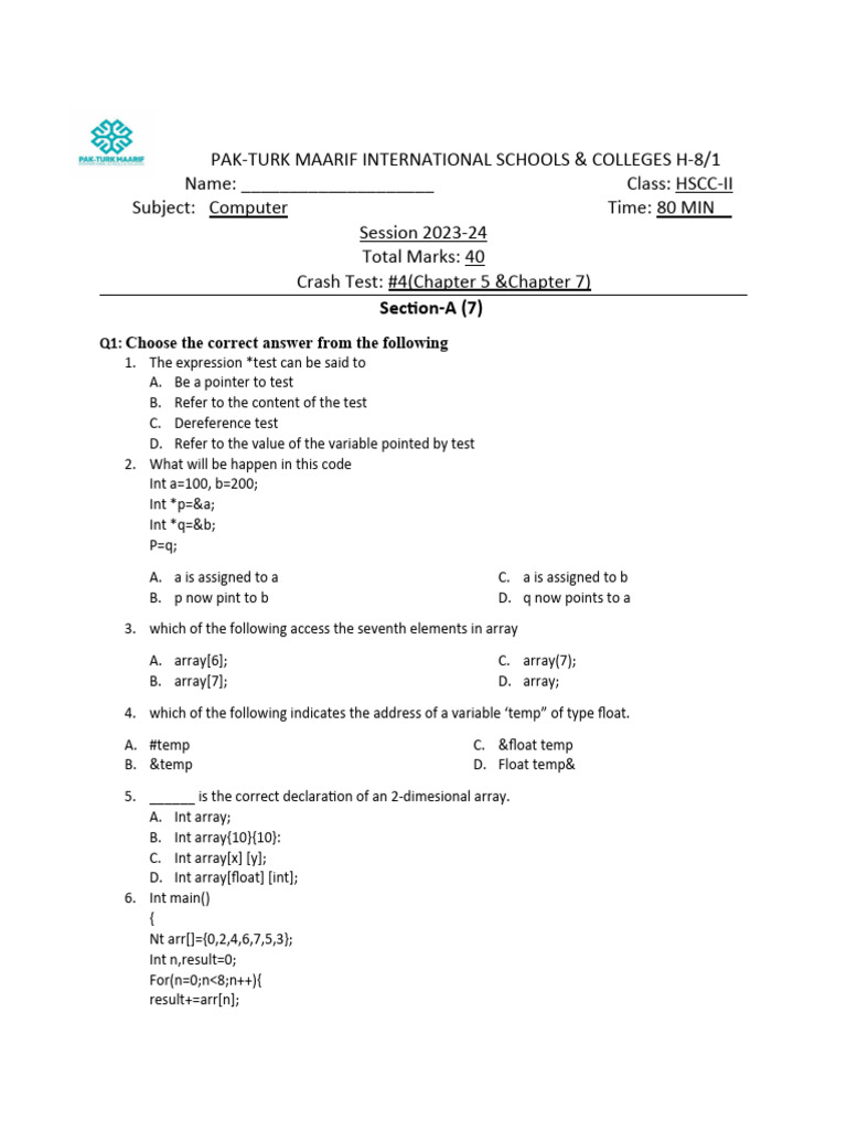 Crash#4 (2nd Year) Computer - 2024 | PDF | Programming Paradigms ...
