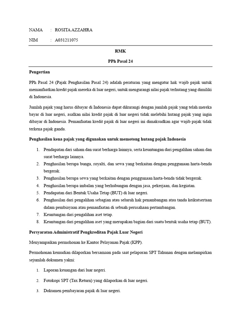 Rosita Azzahra - A031211075 - RMK PPH 24 | PDF