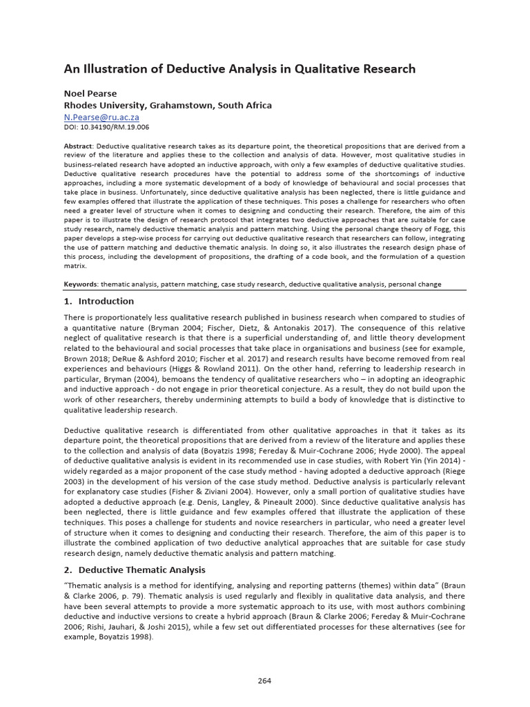 An Illustration Of Deductive Analysis In Qualitative Research Pdf