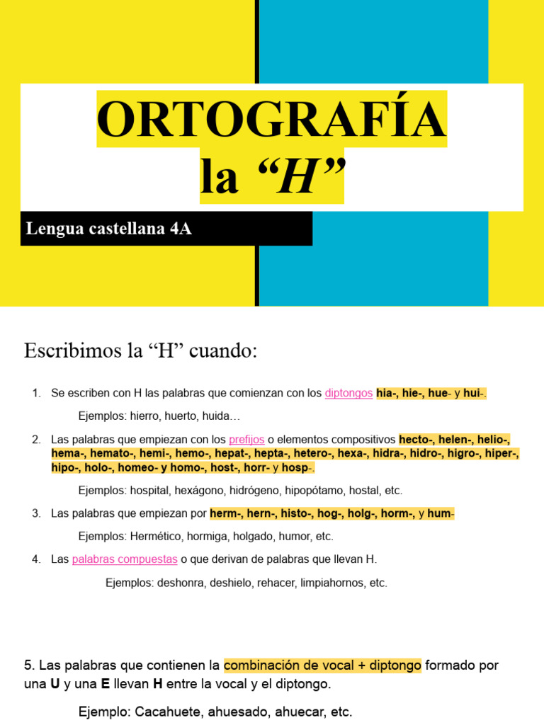 Reglas de Ortografía con la "H" | PDF | Artes del Lenguaje y ...