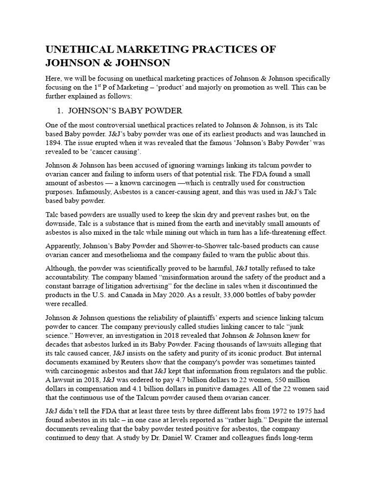 UNETHICAL MARKETING PRACTICES OF JOHNSON | PDF | Johnson & Johnson ...