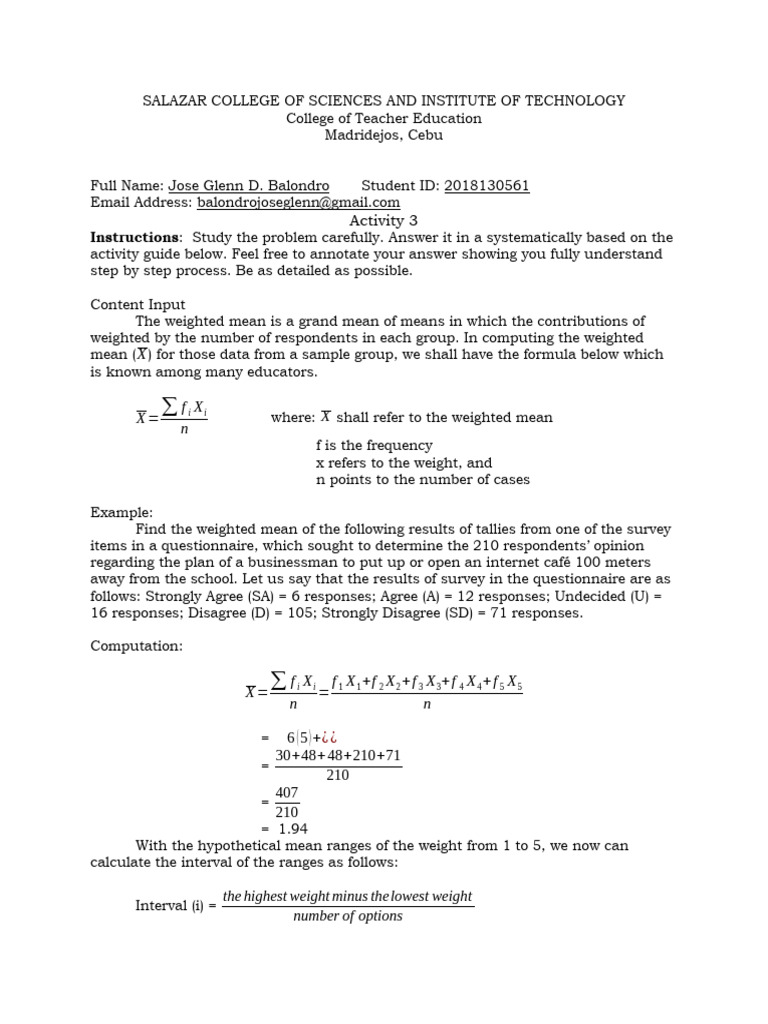 SCSIT Act 3 (ANSWER) | PDF | Data | Mean