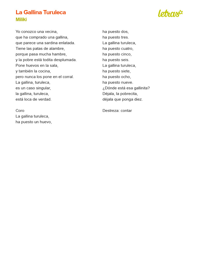 LA GALLINA TURULECA - Miliki (Impresión) | PDF