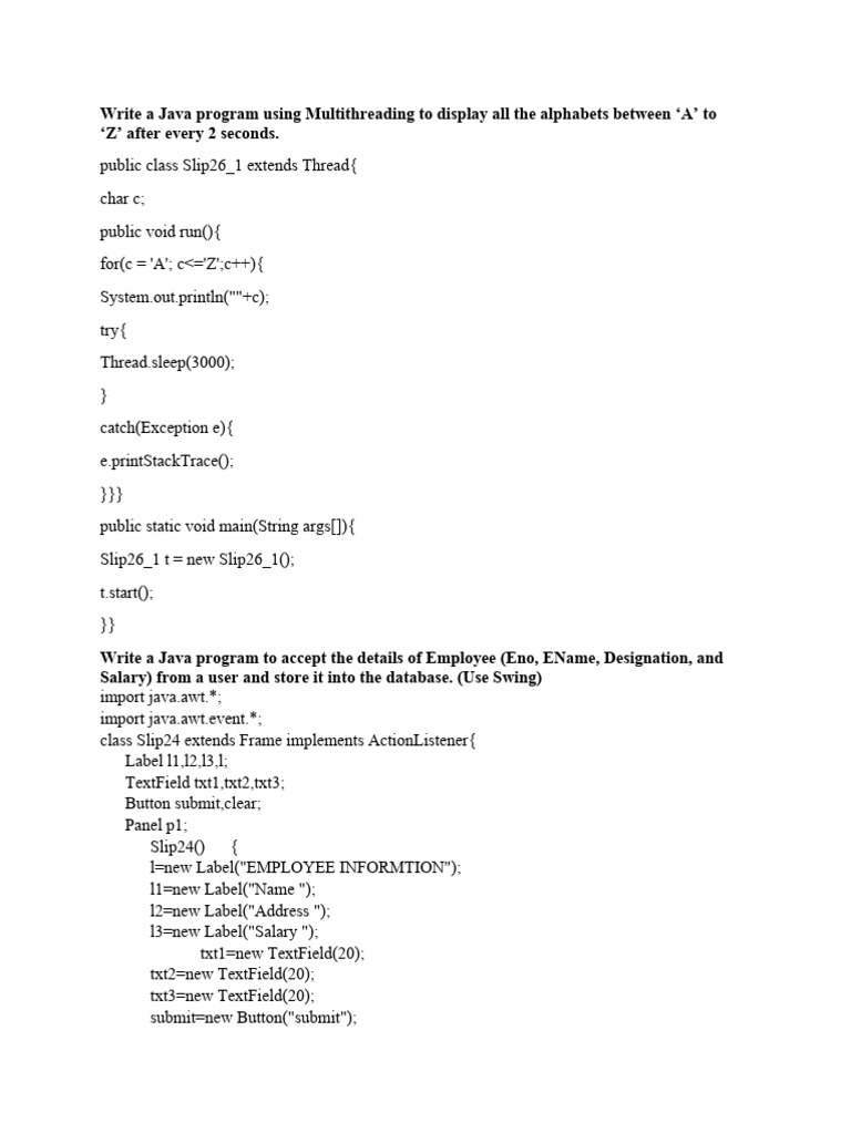 Java Slip Solutions | Download Free PDF | Postgre Sql | Sql