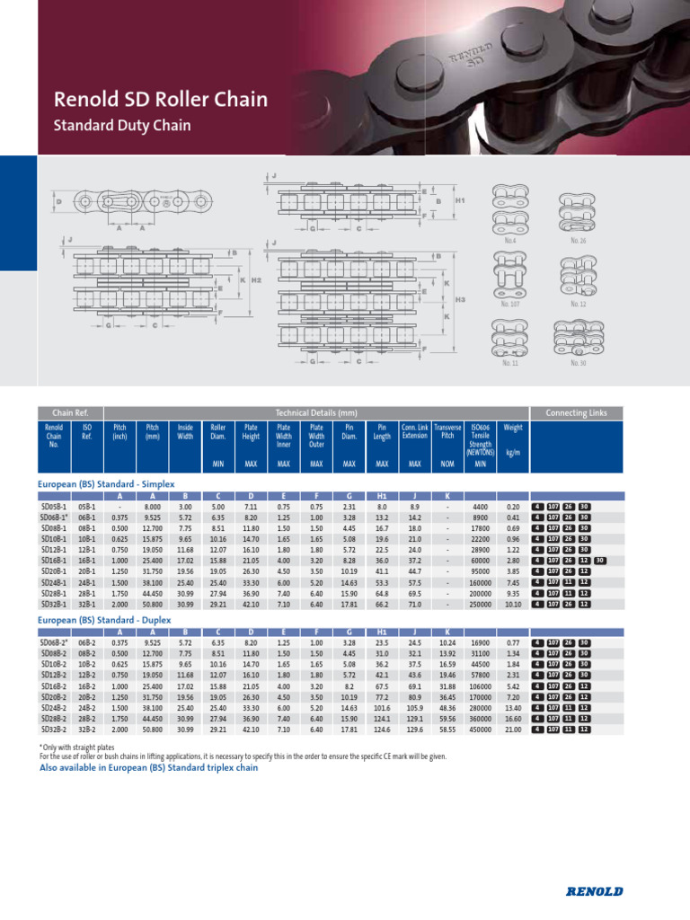Renold SD Chain Tables | PDF | Manufactured Goods