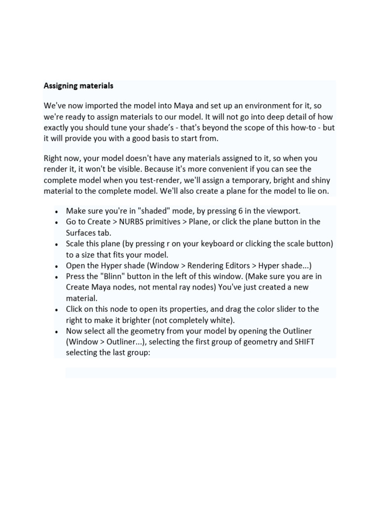 Maya Material Assignment Guide | PDF | Rendering (Computer Graphics) | Computer Graphics