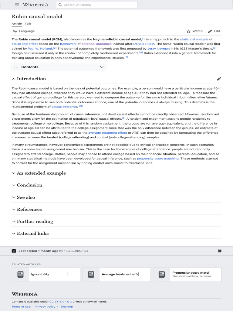 Rubin causal model - Wikipedia | PDF | Causality | Scientific Method