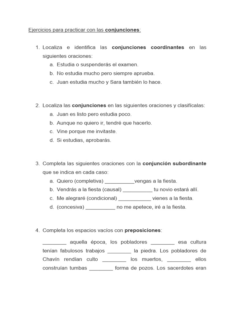 Ejercicios para Practicar Con Las Conjunciones | PDF | Artes del ...