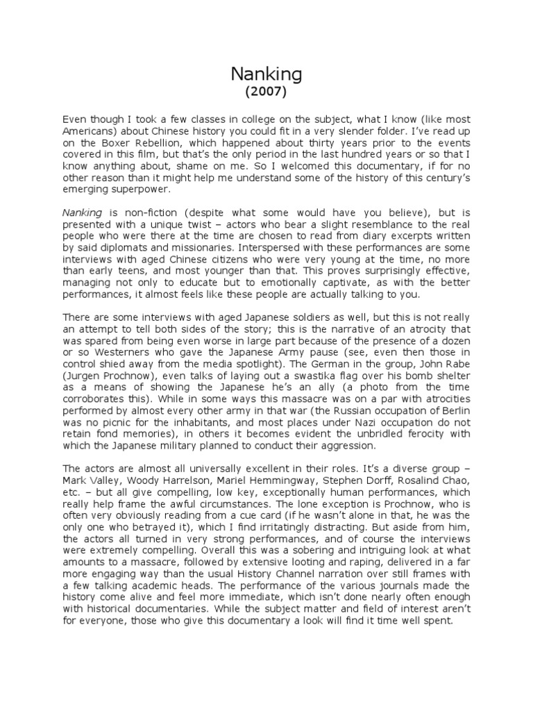 Nanking Movie Review | PDF | Unrest | Massacre