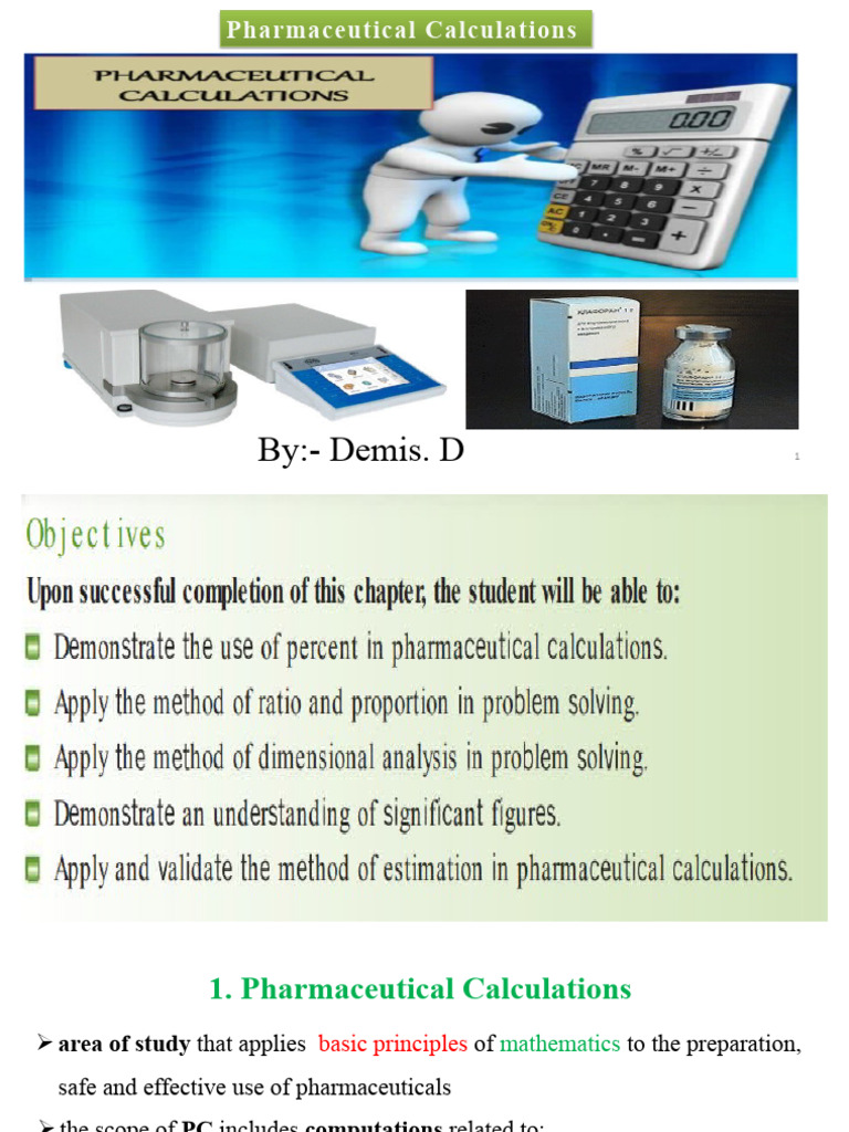 Pharmacy Calculations Guide | PDF | Dose (Biochemistry) | Chemistry