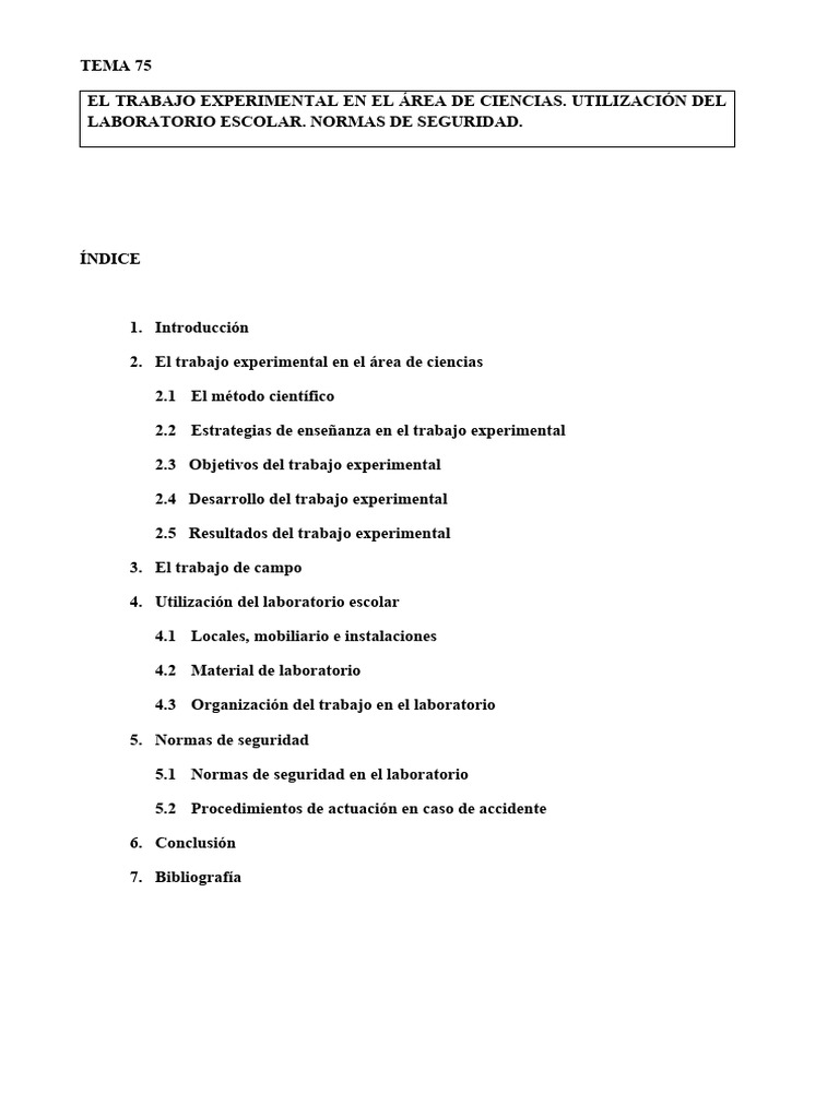 Tema 75. El Trabajo Experimental en El Μrea de Ciencias. Utilizaci‡n Del Laboratorio Escolar ...