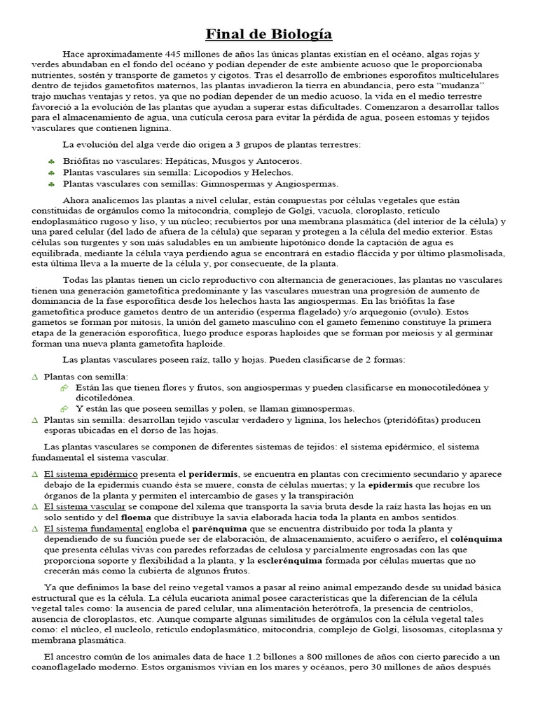 Final de Biología | PDF | Biología Celular) | Citoplasma