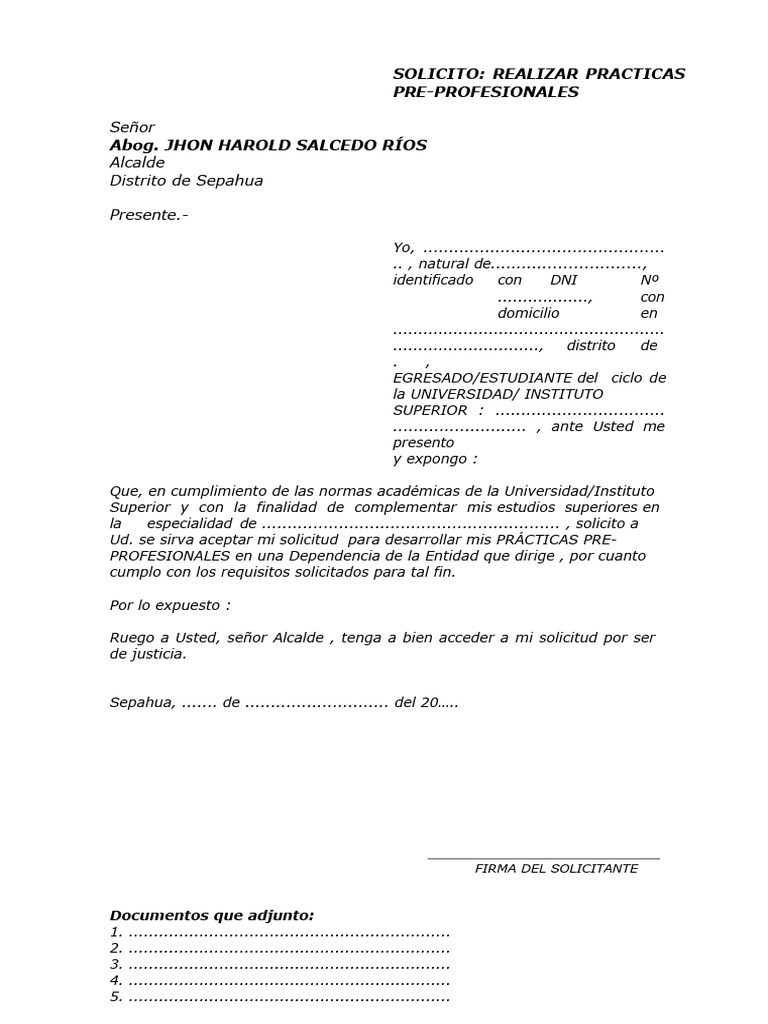 Solicitud de Prácticas Pre Profesionales | PDF