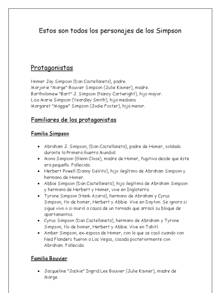 Todos los personajes de Los Simpson | PDF | Franquicias de 20th Century ...