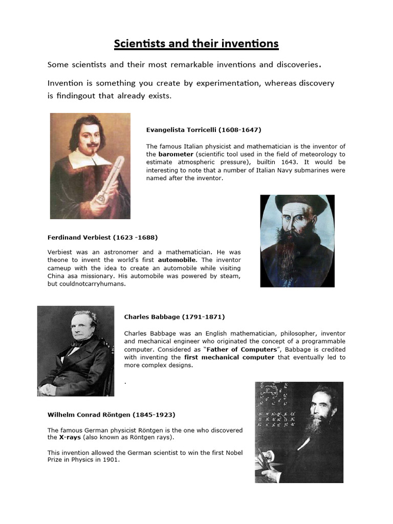 Notable Scientists and Their Inventions | PDF | Invention | Phonograph
