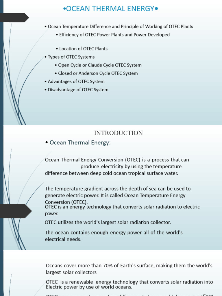 Ocean Thermal Energy Conversion | PDF | Oceans | Steam