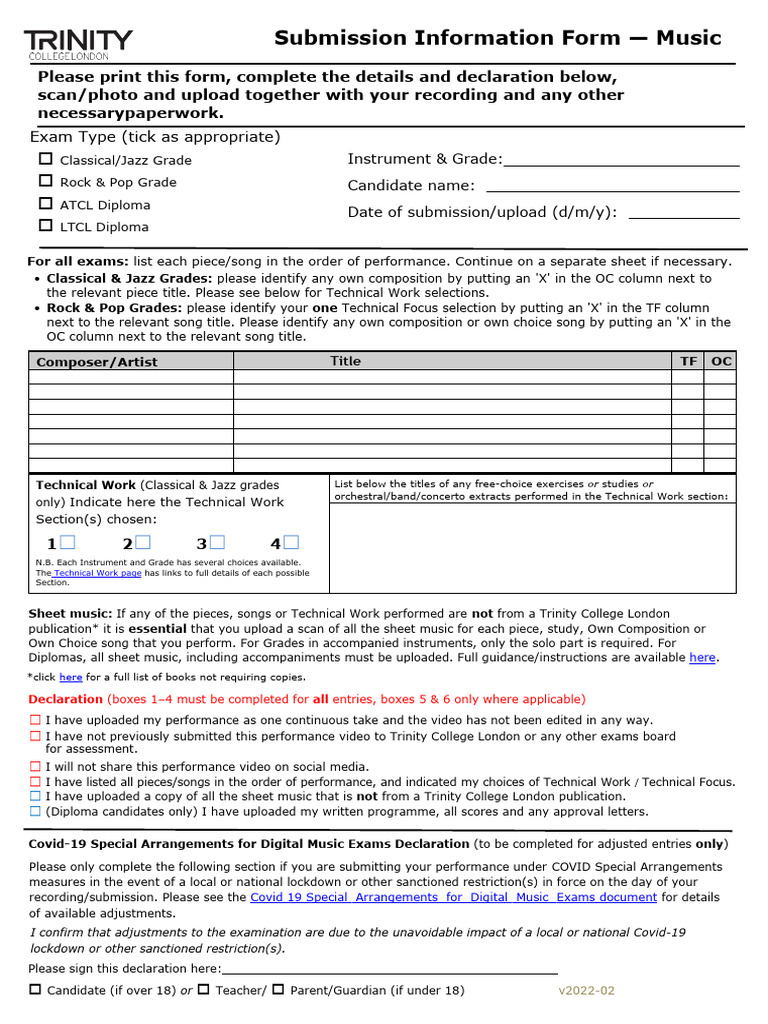Submission Information Form Music Non-Fillable 2022 (Feb 2022) 9186 ...