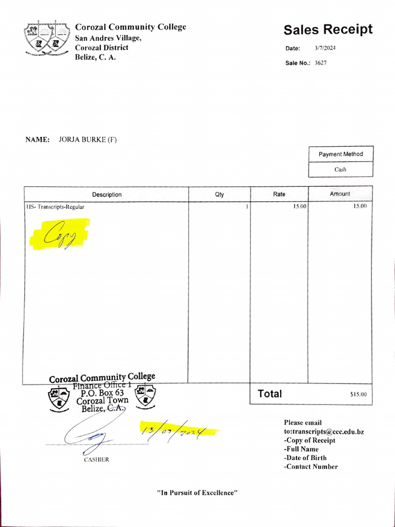 Transcript Receipt PDF | PDF