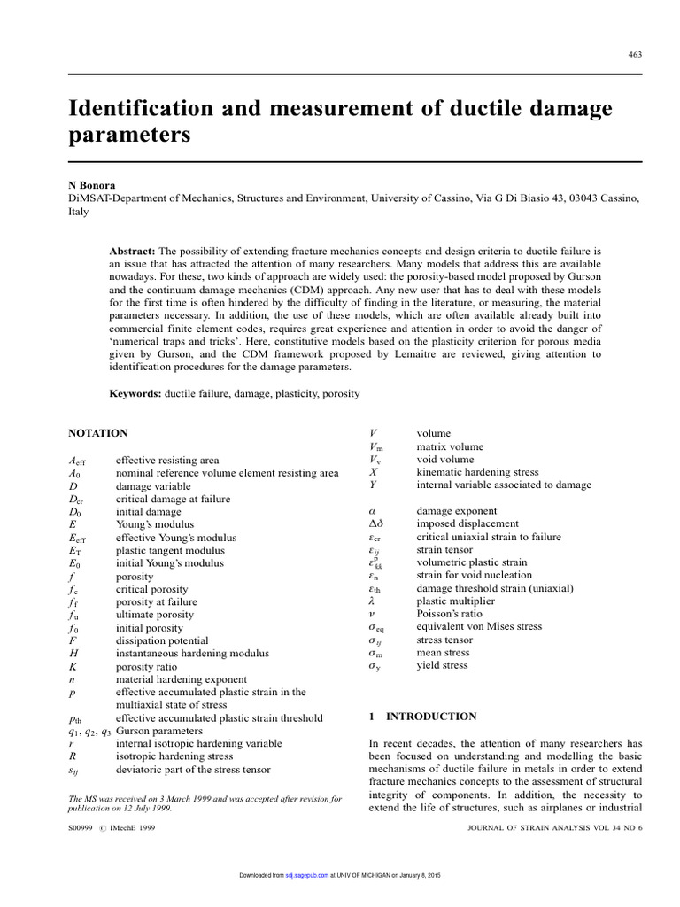Identification and Measurement of Ductile Damage Parameters | PDF ...