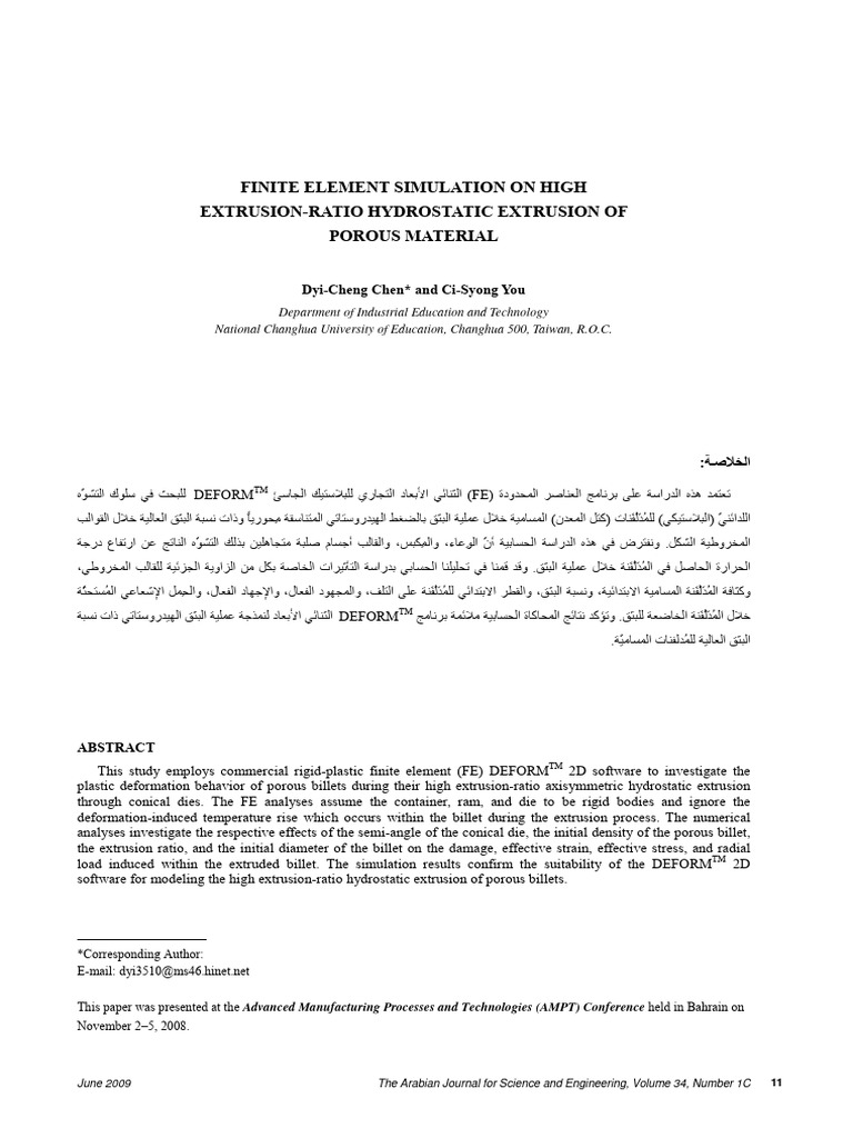 Finite Element Simulation On High Pdf Extrusion Plasticity Physics