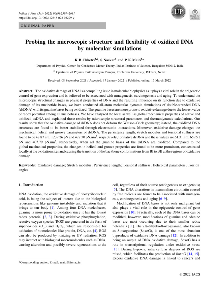 Probing The Microscopic Structure and Flexibility of Oxidized DNA by ...
