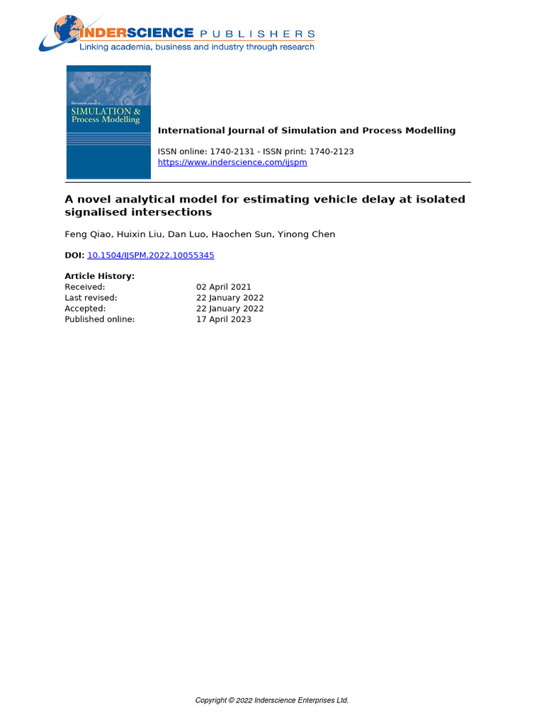 A Novel Analytical Model For Estimating Vehicle Delay At Isolated Signalised Intersections Pdf