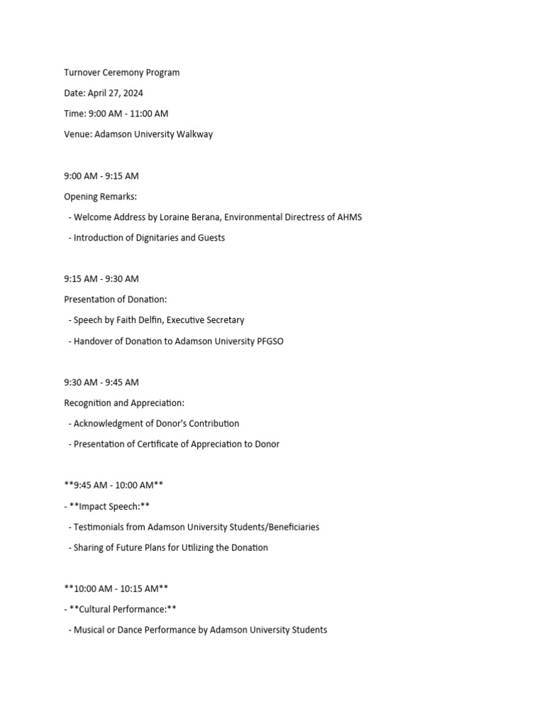 Turnover Ceremony Program | PDF