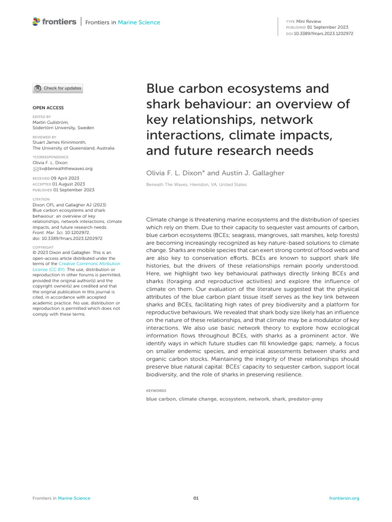 Blue Carbon Ecosystems and Shark Behaviour | PDF | Ecology | Climate Change
