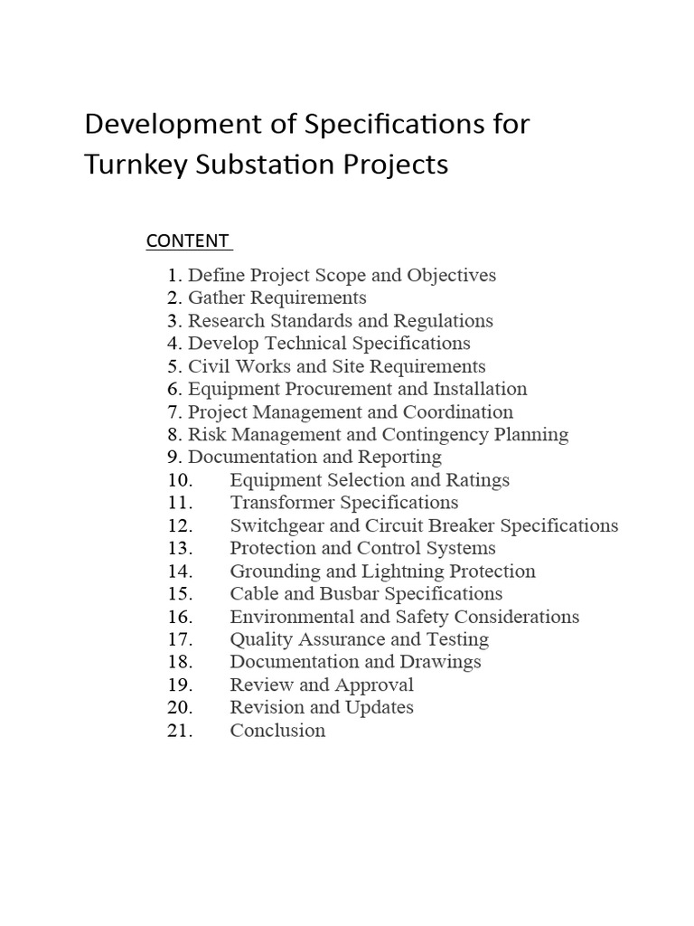Developing Specifications for Turnkey Substation Projects | PDF ...