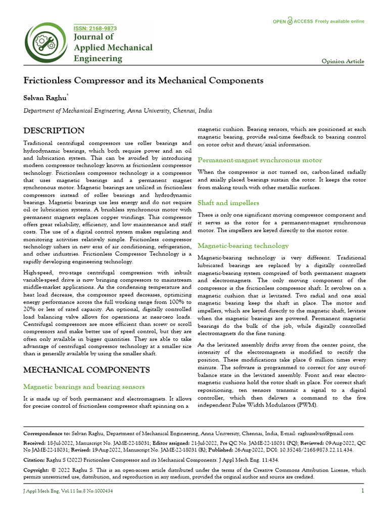 Frictionless Compressor and Its Mechanical Components | PDF | Electric ...