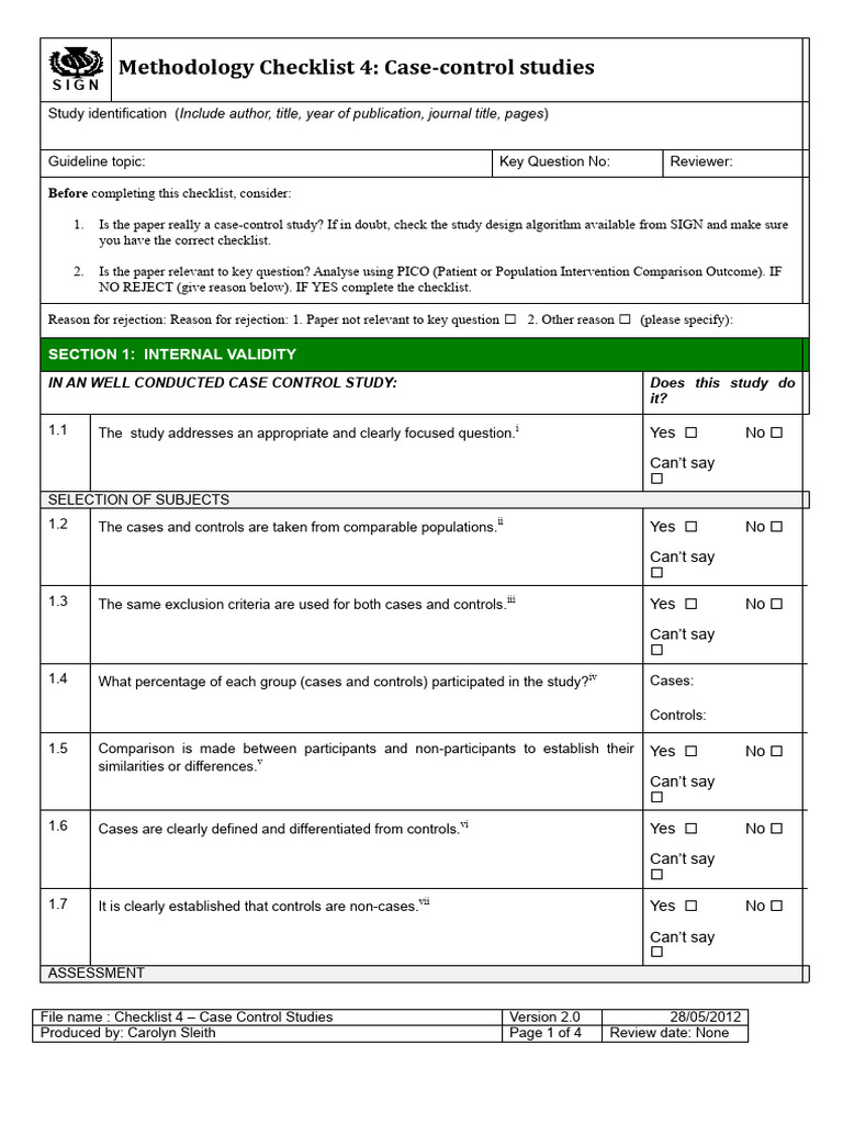 Checklist For Case Control Studies | PDF | Confounding | Risk