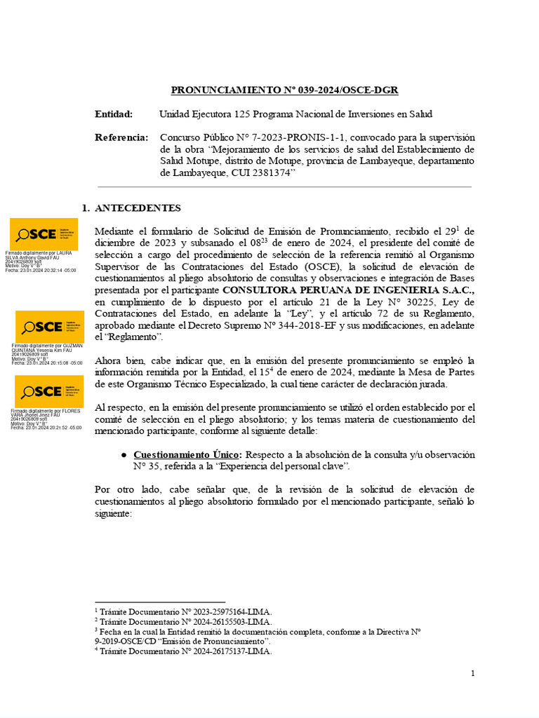Pronunciamiento N 039 2024 Osce DGR | PDF | Póliza de seguros | Regulación