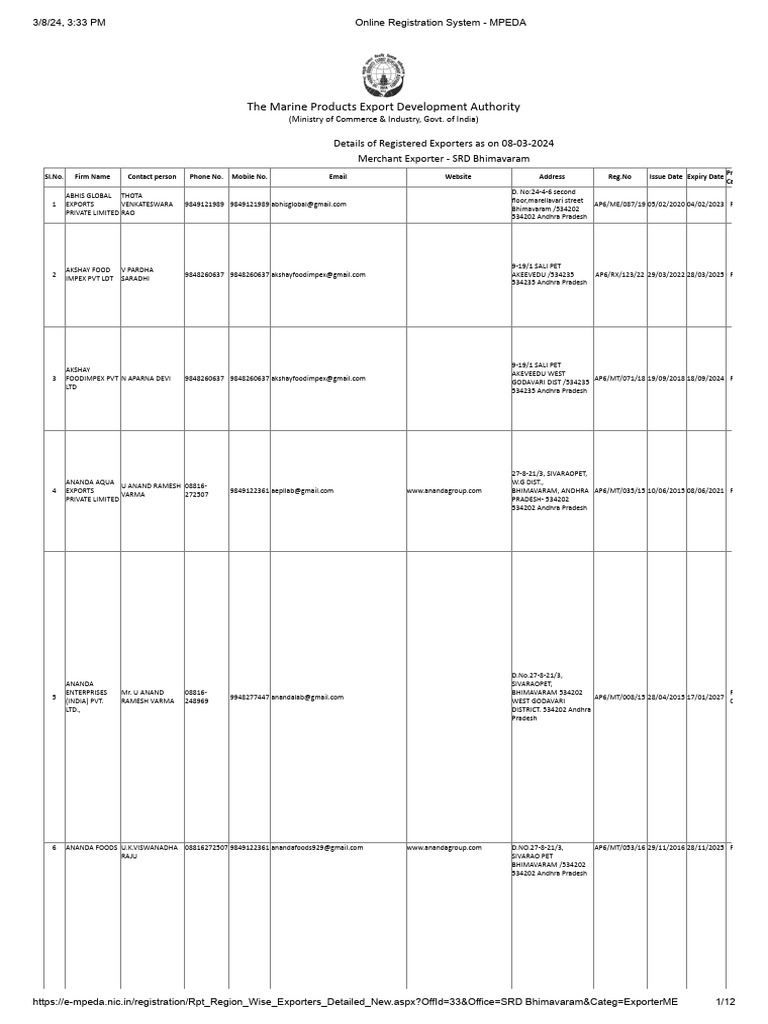 Online Registration System - MPEDA | PDF
