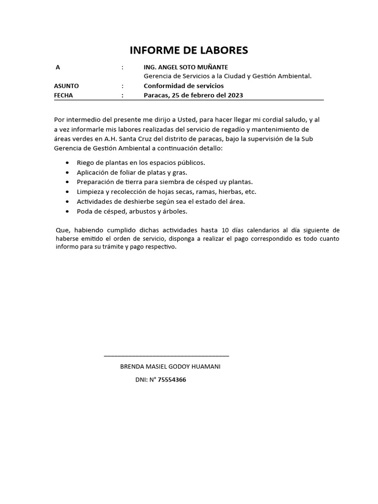 INFORME DE LABORES | PDF | Riego | Hoja