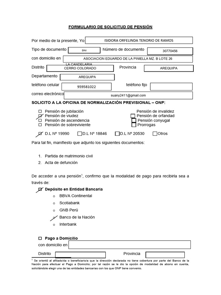 Formulario de Solicitud de Pensión | PDF | Pensión | Documento de identidad