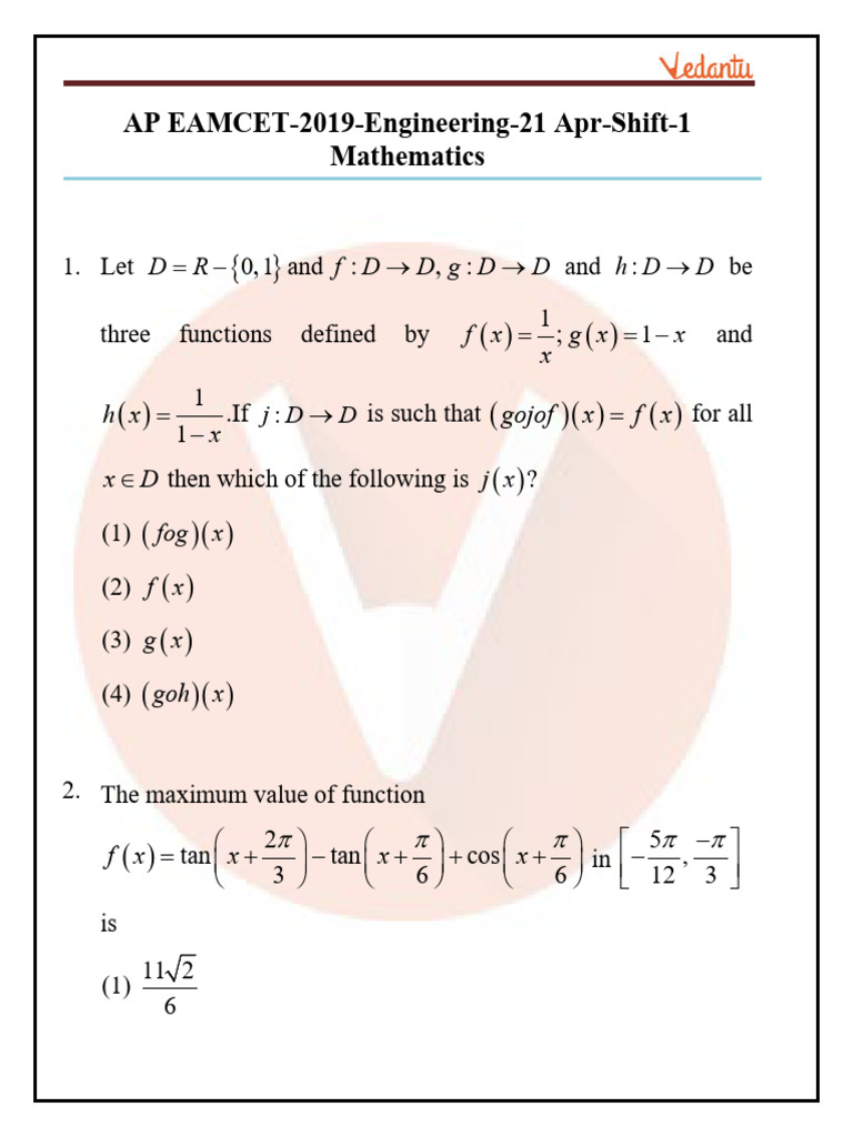 AP EAMCET 2019 Previous Year Question Papers With Solutions - 21st ...