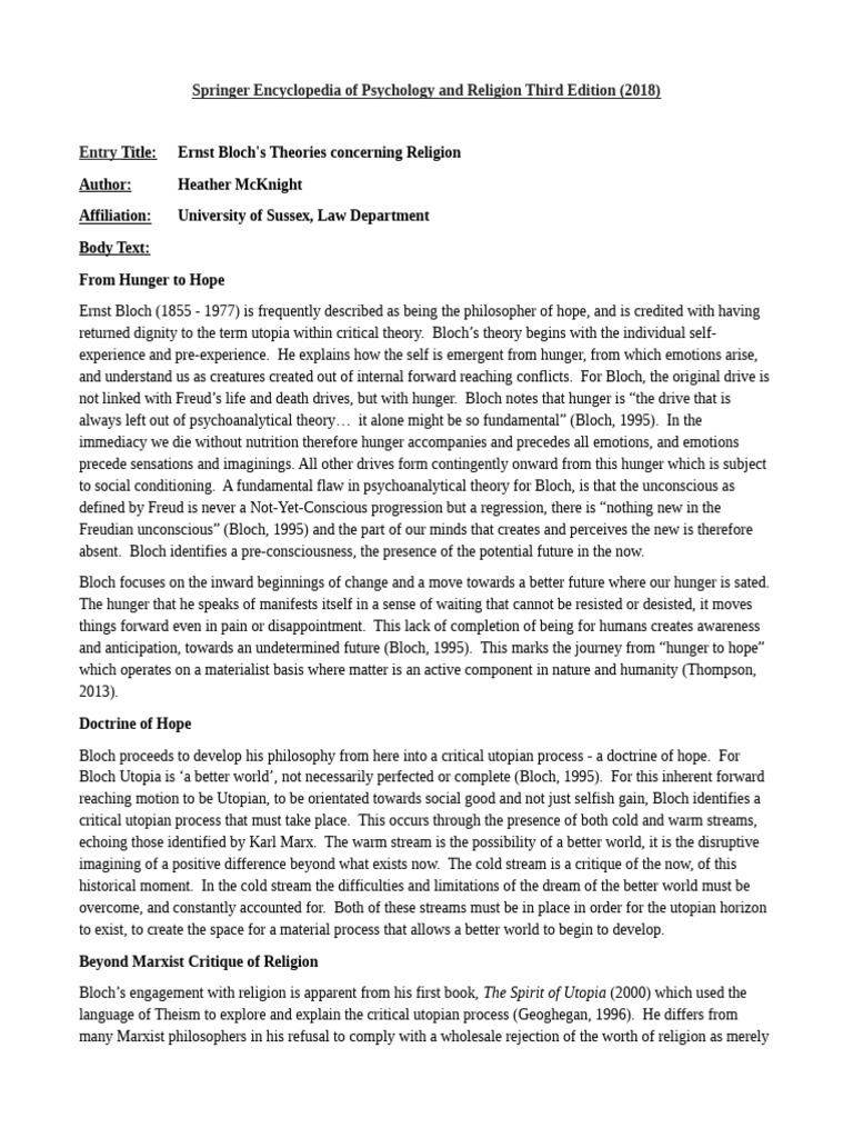 Bloch and Religion - From Hunger To Hope - H McKnight | PDF | Theology ...