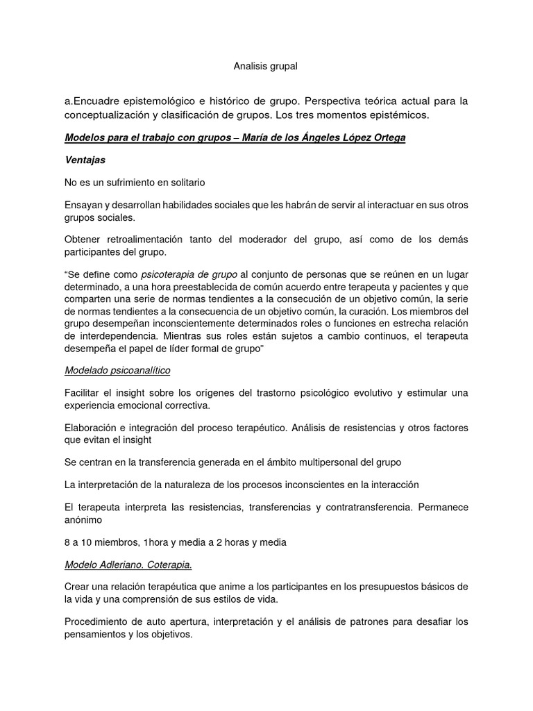 Resumen Analisis Grupal | PDF | Psicoanálisis | Psicoterapia