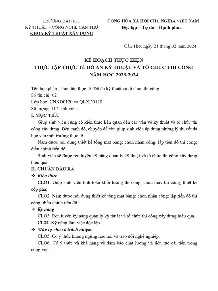Ke Hoach Thuc Hien Do An TCTC | PDF