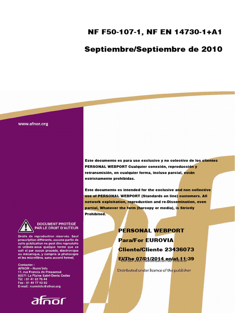 En 14730-1+A1 - Applications Ferroviaires Voie Soudage Alumino - Part1 ...