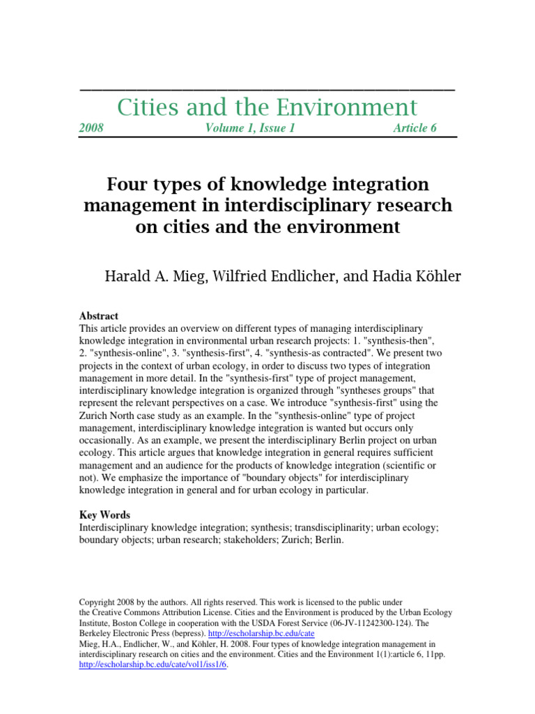 Knowledge Integration | PDF | Interdisciplinarity | Ecology