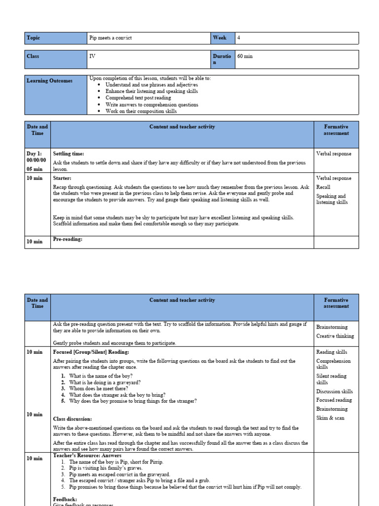NOME book 4 Sample lesson plan Unit 3 | PDF | Reading Comprehension | Behavior Modification