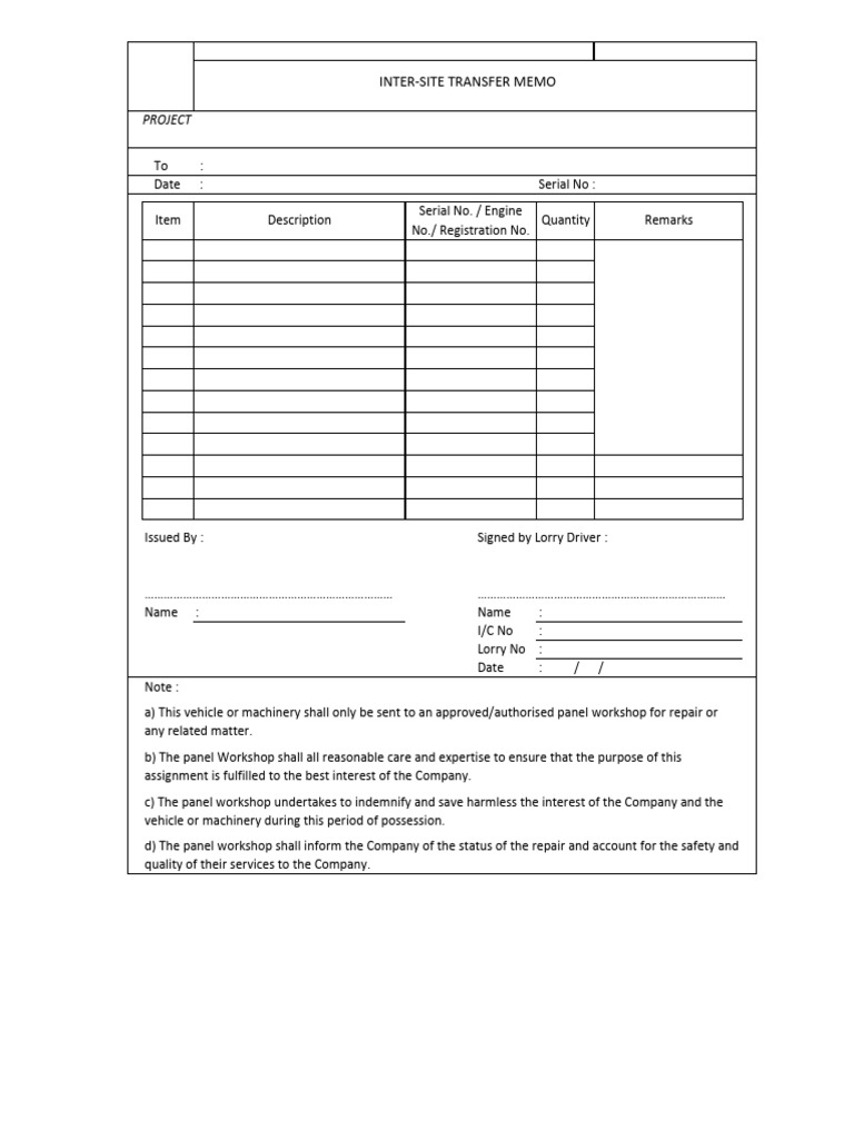 Inter-Site Transfer Memo | PDF | Technology & Engineering